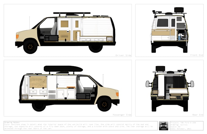 Create digital 2d drawings for your van build by Gonewithcon | Fiverr