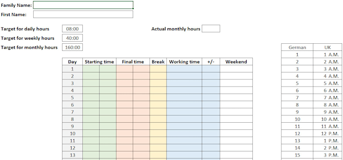 Provide you a time tracking table by Excel_with_jb | Fiverr