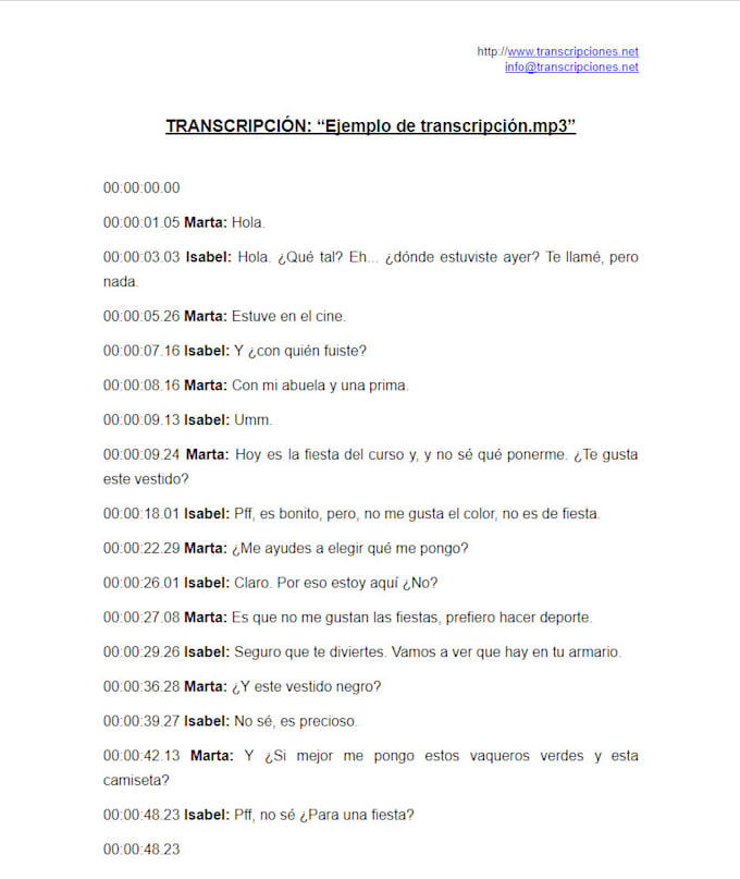 Transcript texts in spanish by Lily_eme | Fiverr