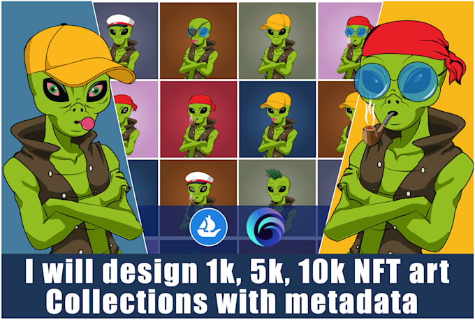 Design 1k, 5k, 10k nft art collections with metadata by Lizaedit | Fiverr