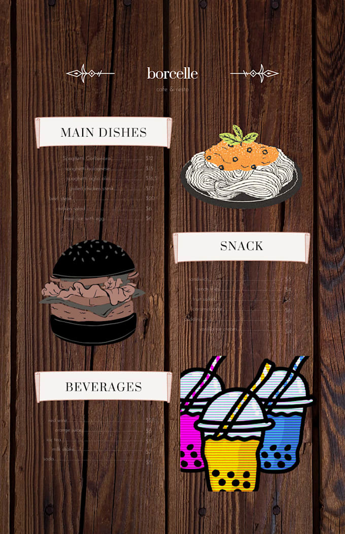 Design professional and unique menus for you by Hirakiayani99 | Fiverr