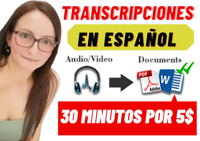 Do spanish transcription of audio, video by Belkysrojas | Fiverr