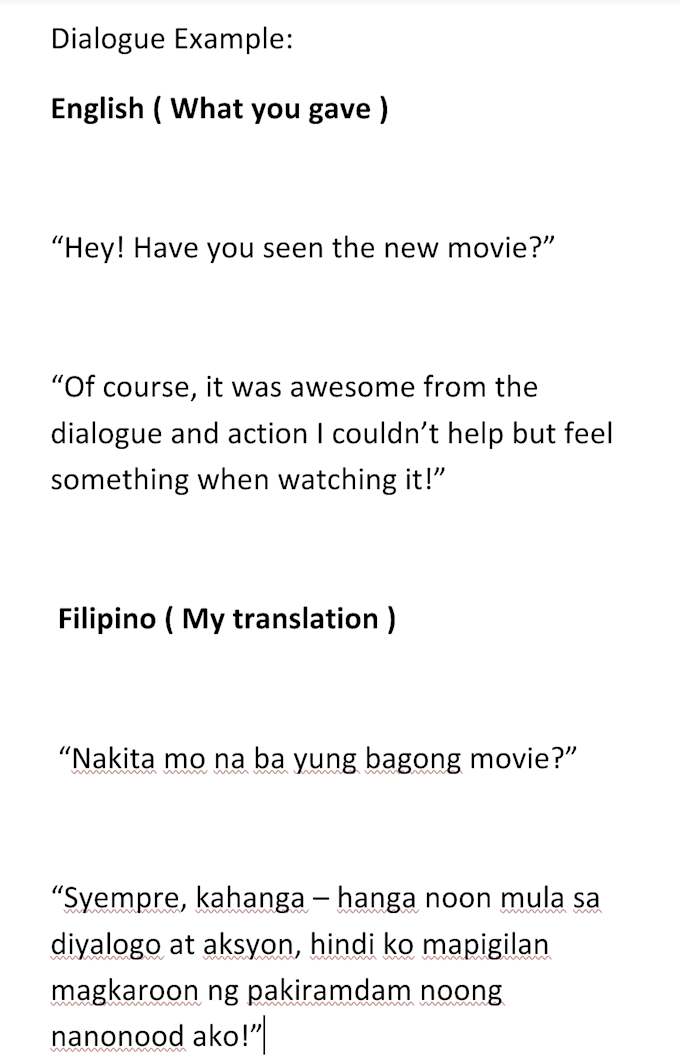 Translate scripts, dialogue, or text to english and filipino by Grenje ...