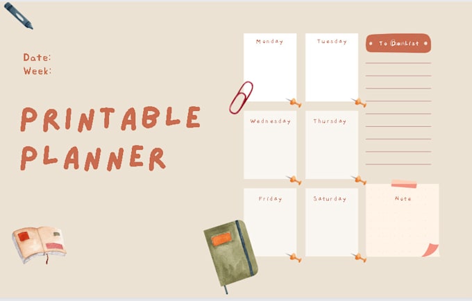 Design custom printable planner, daily, weekly, monthly planner, and ...