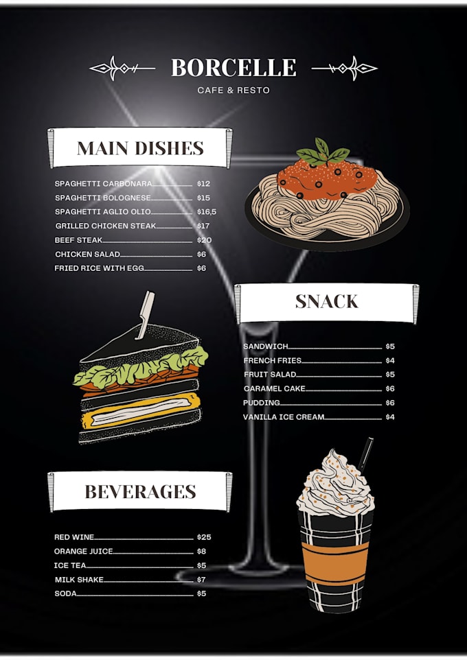 Design unique restaurant menu by Jawadaliyous926 | Fiverr