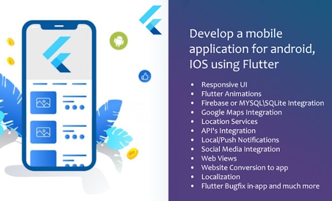 Design and develop a mobile application for android, ios using flutter ...