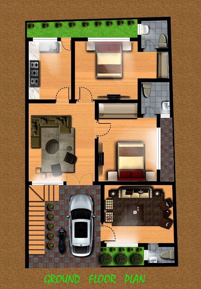 Render a professional 2d floor plan in photoshop by Alnoorahmad | Fiverr