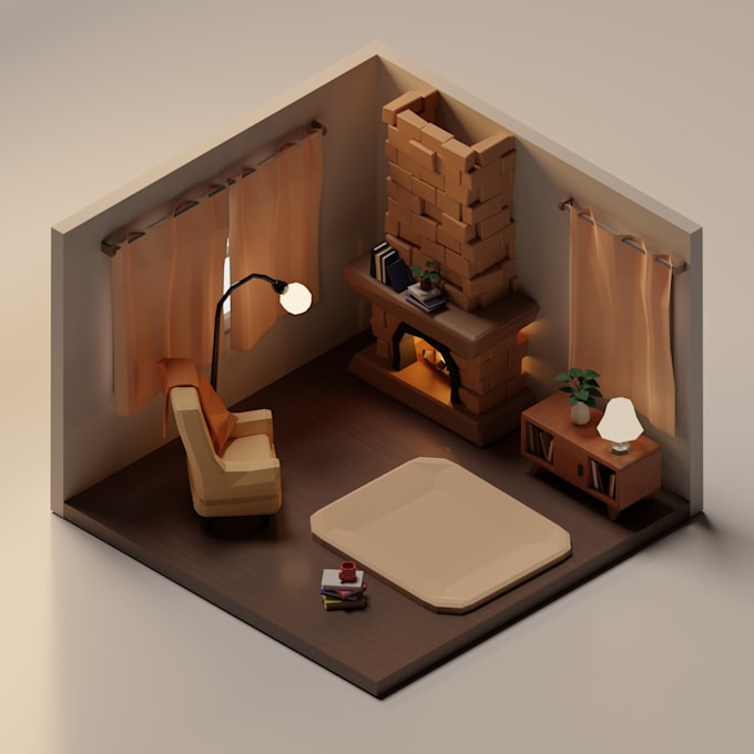 Make 3d low poly room for you by Warunyapat | Fiverr