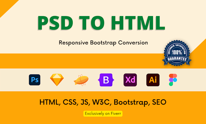 Convert psd to html, xd to html, figma to html css bootstrap tailwind responsive by Biilash | Fiverr