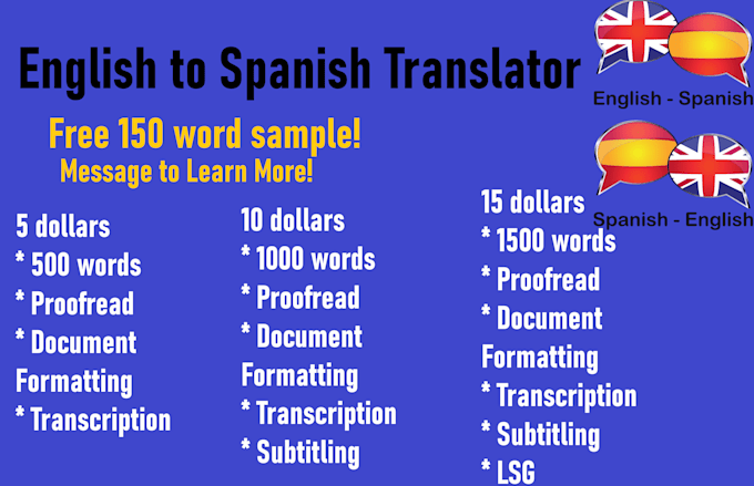 Translate any document from english to spanish 150 word free sample by ...