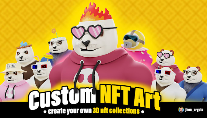 Create custom 3d nft art design, cartoon 3d model for nft collections ...