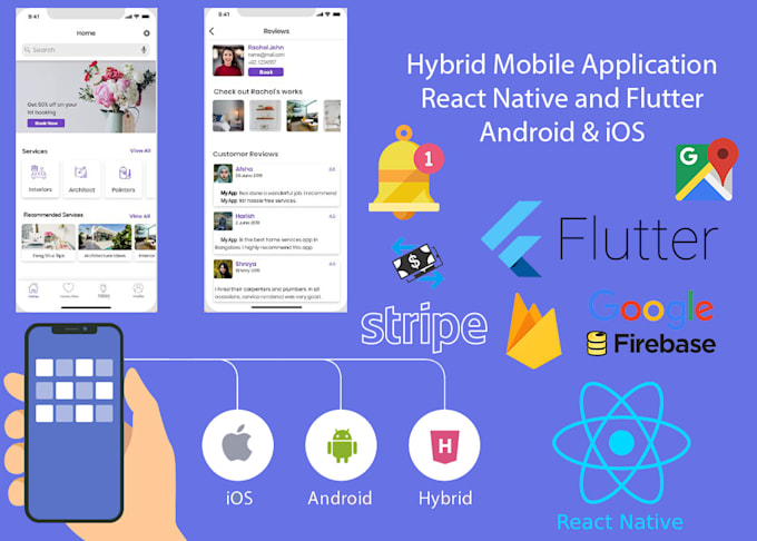 Develop hybrid app flutter or react native app for android and ios by ...