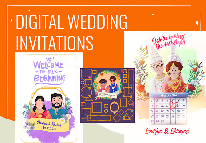 Create a digital custom cartoon wedding invitation by Amiarun345 | Fiverr