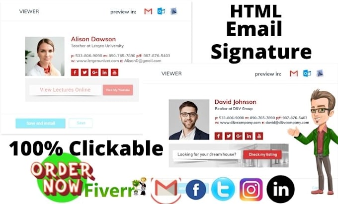 Do clickable html email signature by Towfic | Fiverr