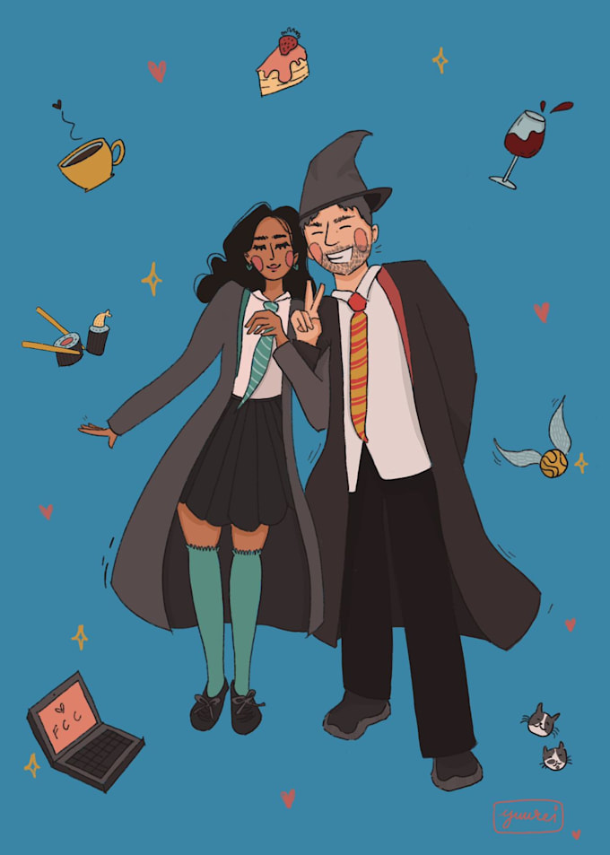 Turn your couple photo into a cute illustration by Yuurei_png | Fiverr