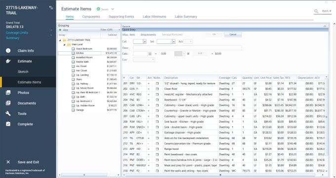 Produce xactimate estimates including both sketch and line items by ...