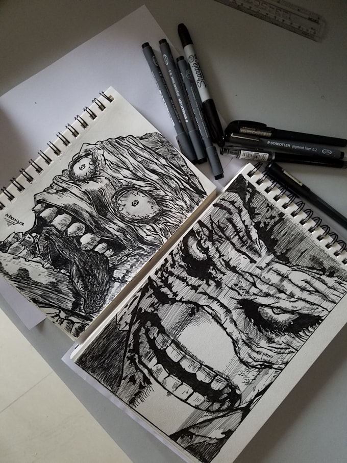 Anime pen art drawing , by Alexander_med | Fiverr
