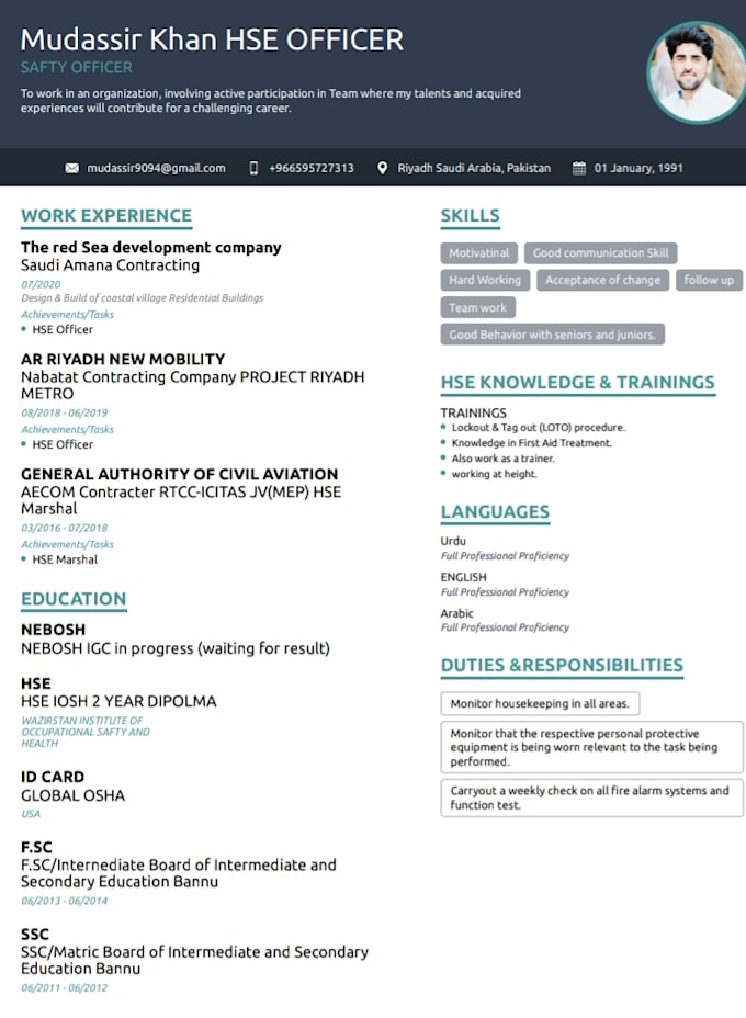 Design a perfect cv resume by Ahmadsaeed6606 | Fiverr