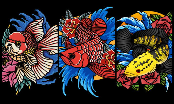 Create fish illustration japanese style vector by Adendaterza | Fiverr