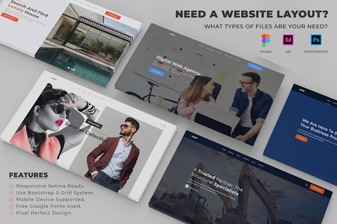 Design your professional website layout editable in xd, figma or ps by ...
