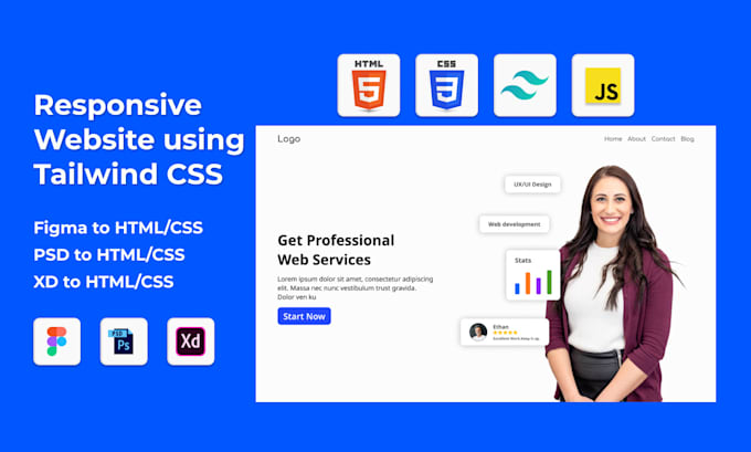 Convert psd,figma,xd designs to html,css,tailwind css by Uditdevdesign ...
