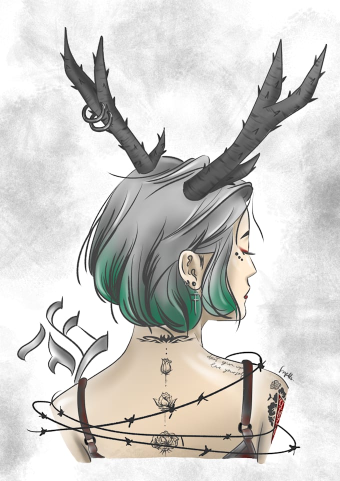 Make an illustration of a human with horns by Sarahnuraurelli | Fiverr