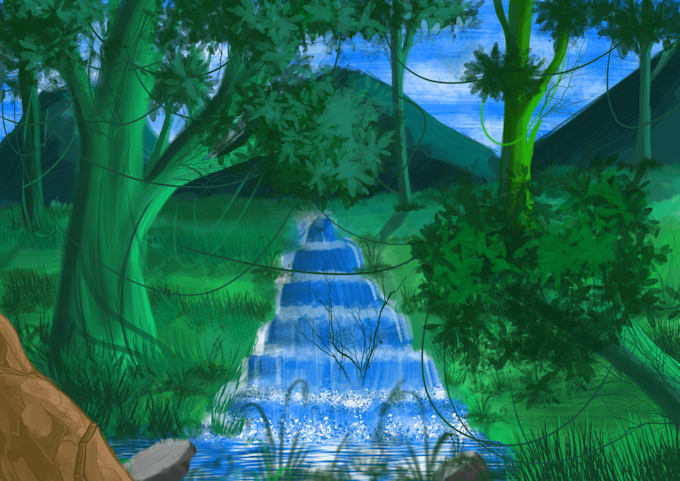 Draw simple, semi realistic natural landscape concept art by ...