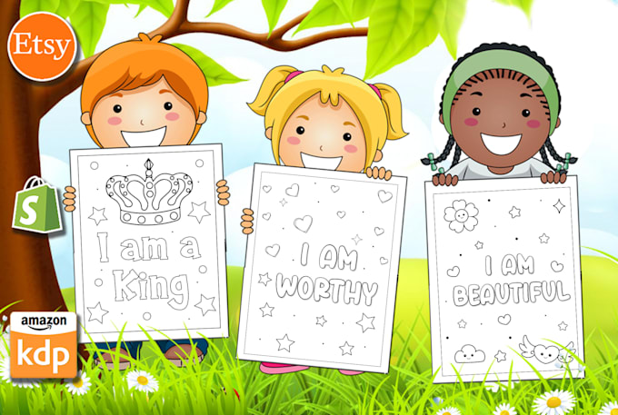 Make positive affirmations children coloring book pages for kdp by ...