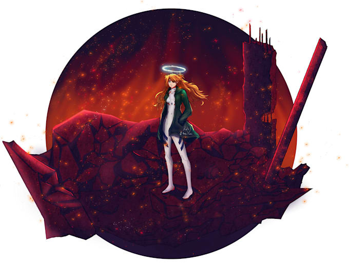 Draw character art with mini splash background by Arechwai | Fiverr