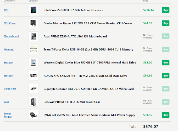 Create a pc partpicker computer part list for you by Bdawg295 | Fiverr