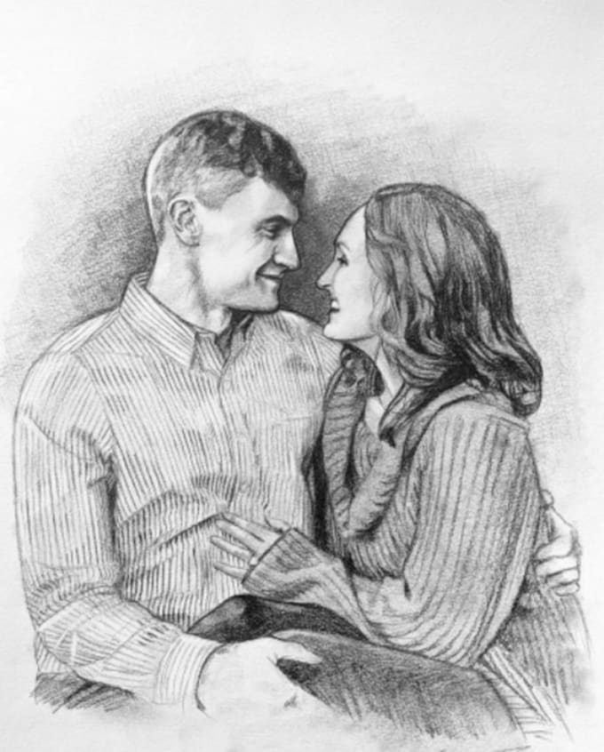 Draw a realistic sketch portrait for couple family,wedding, anniversary ...