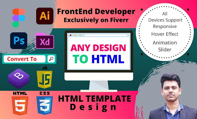 Convert figma, psd or any design to html with html css bootstrap by Shawonhimu8 | Fiverr