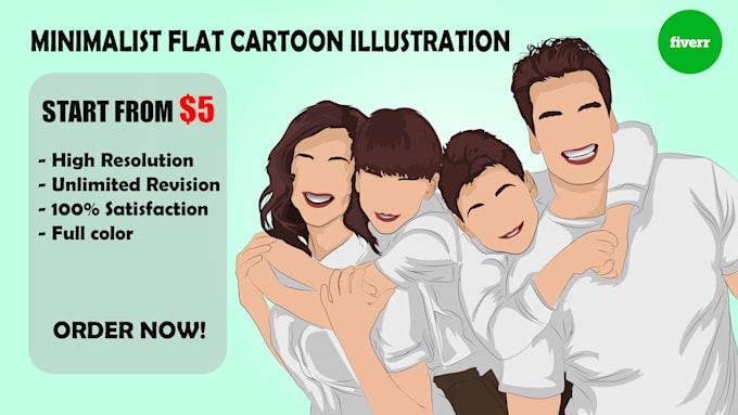 Draw minimalist flat cartoon illustration for your family by Wafa_kenz ...