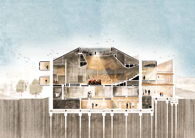 Render architectural plans, elevation, section in photoshop by ...