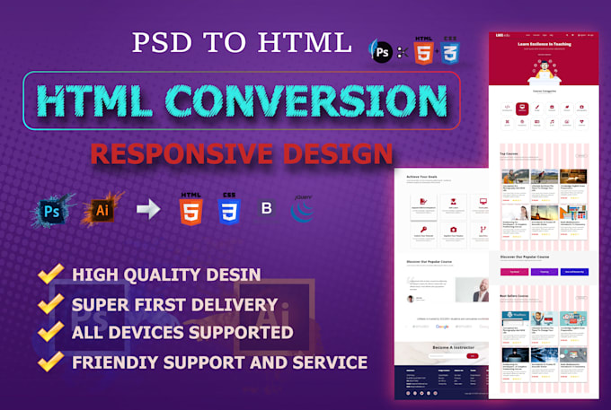 Convert psd to html css bootstrap, figma to html css bootstrap by ...