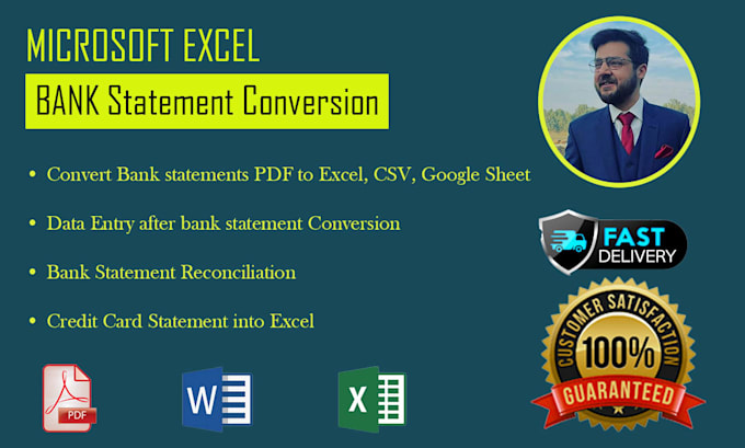 Convert bank statement pdf to excel, csv and google sheet by Harisshah61 | Fiverr