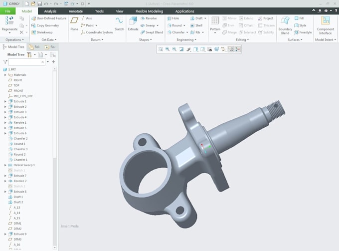 Create mechanical 3d cad modelling, 2d drafting in creo parametric by ...