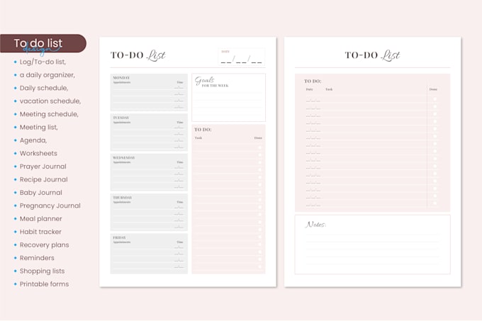 Design planner, checklist, log, to do list, calendar pdf by Ammara025 ...