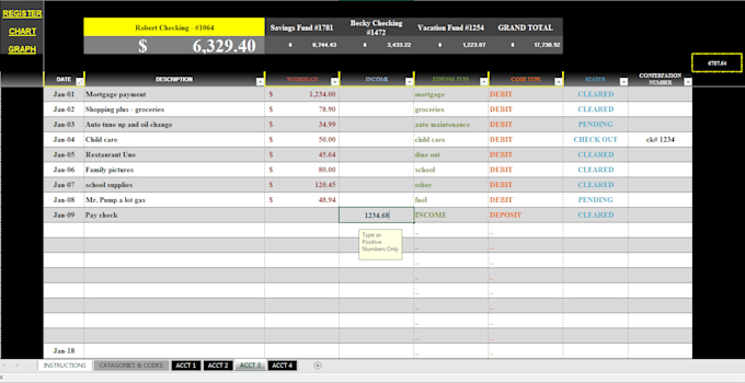 Send you a customizable multi account electronic checkbook register by ...
