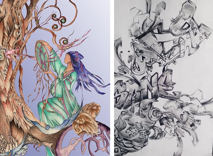 Make realistic detailed drawings of products objects doodle buildings ...