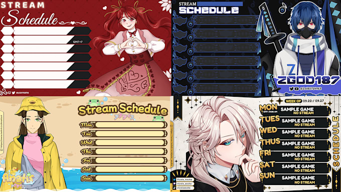 Design custom anime or vtuber schedule design by Steellancea | Fiverr