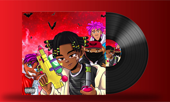 Draw super detailed cartoon album cover or single cover art by ...