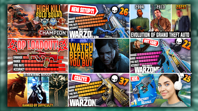 Design eye catching gaming thumbnails by Teebrowning | Fiverr