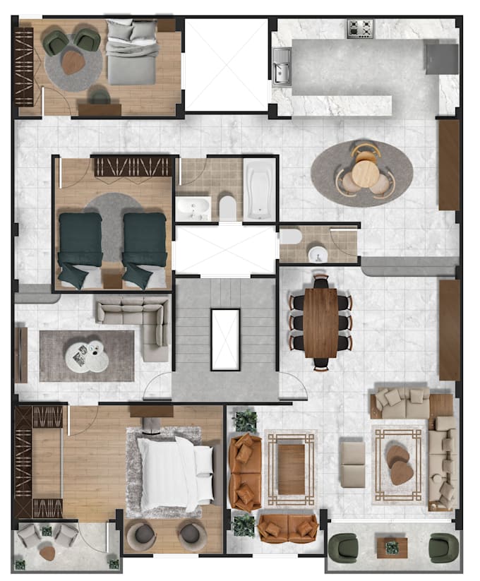 Redraw and photoshop render your floor plans by Alaa_muhammed | Fiverr