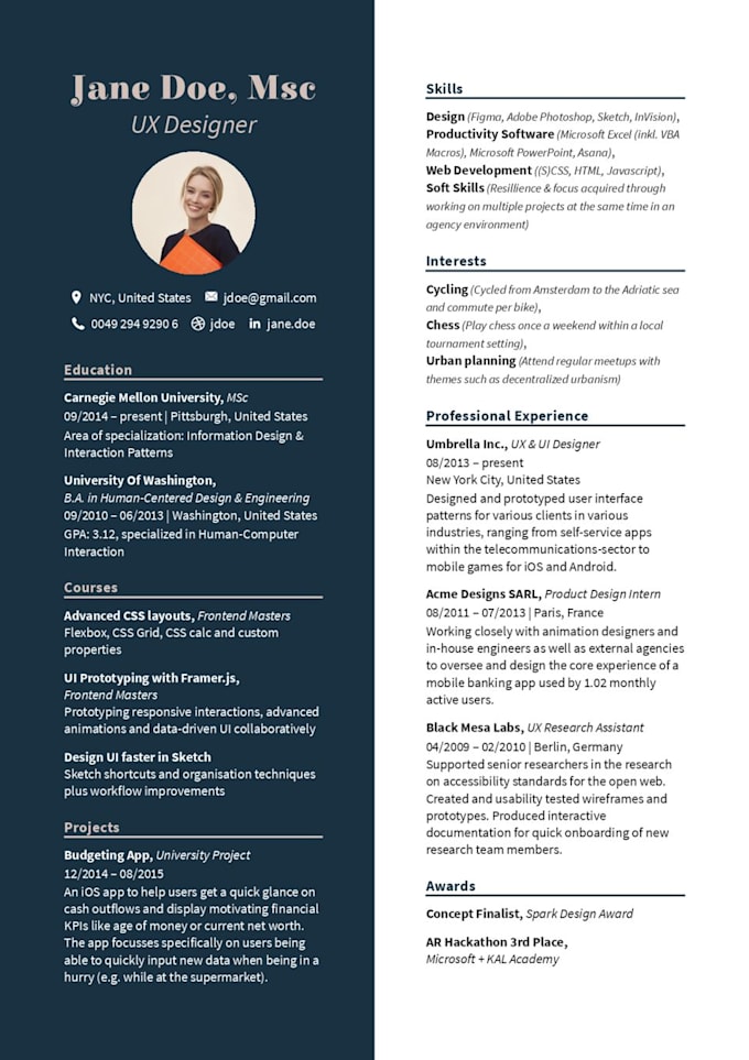 Create a professional any eye catching resume by Techsmurf | Fiverr