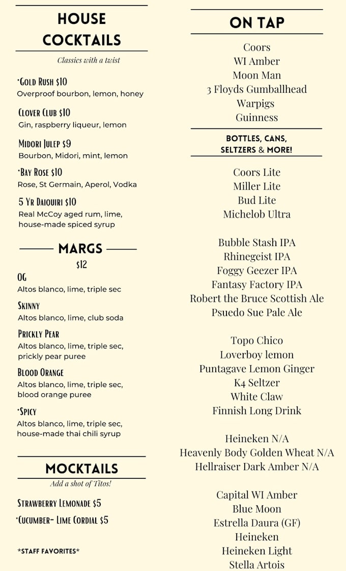 Create and design your cocktail menu by Carlyborchert | Fiverr