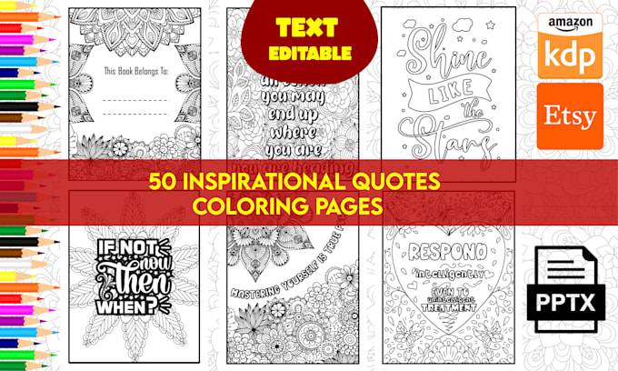 Send you 50 text editable inspirational quotes coloring pages by ...