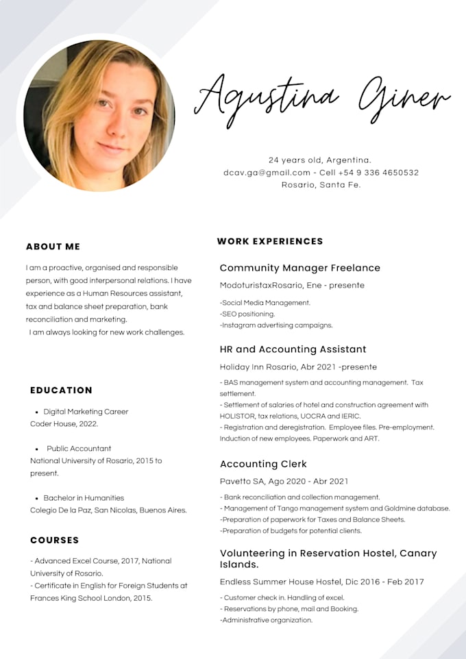 Design your professional resume and cv design by Agustinaginer | Fiverr