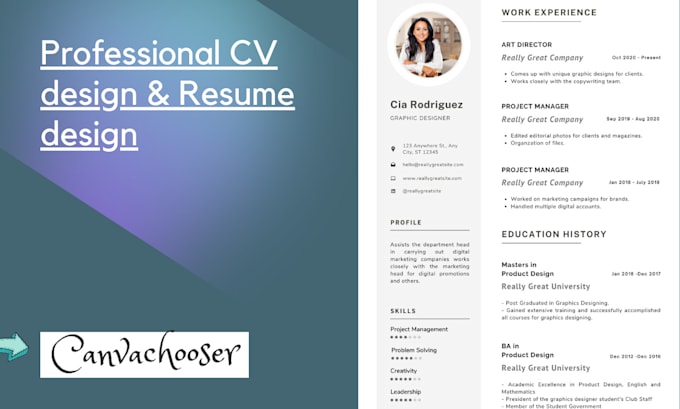 Do professional cv design and resume design with canva by Canvachooser ...