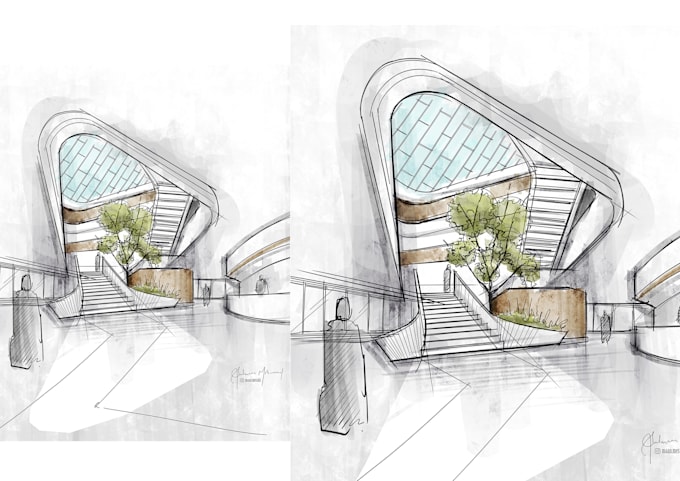 Hand draw architecture, interior, exterior, concept sketch by Maan ...